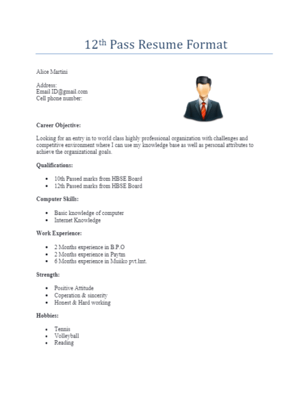 Best 12th Pass Resume Format For Freshers & Mistakes to Avoid - Resumegeeta